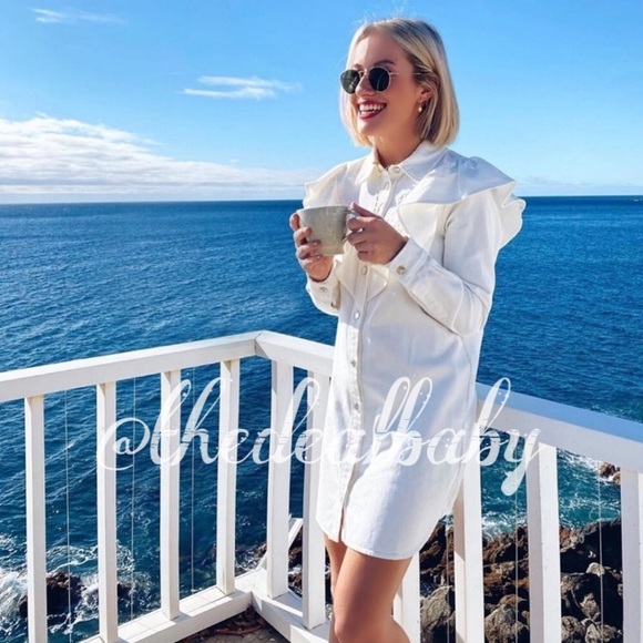 Zara | Dresses | Zara White Ruffle Mini Denim Dress | Poshmark